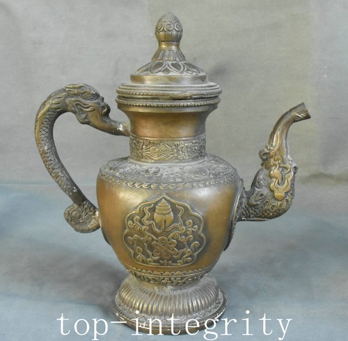 9.8'' Old China Dynasty Bronze Palace Dragon Loong Portable Wine Tea ...