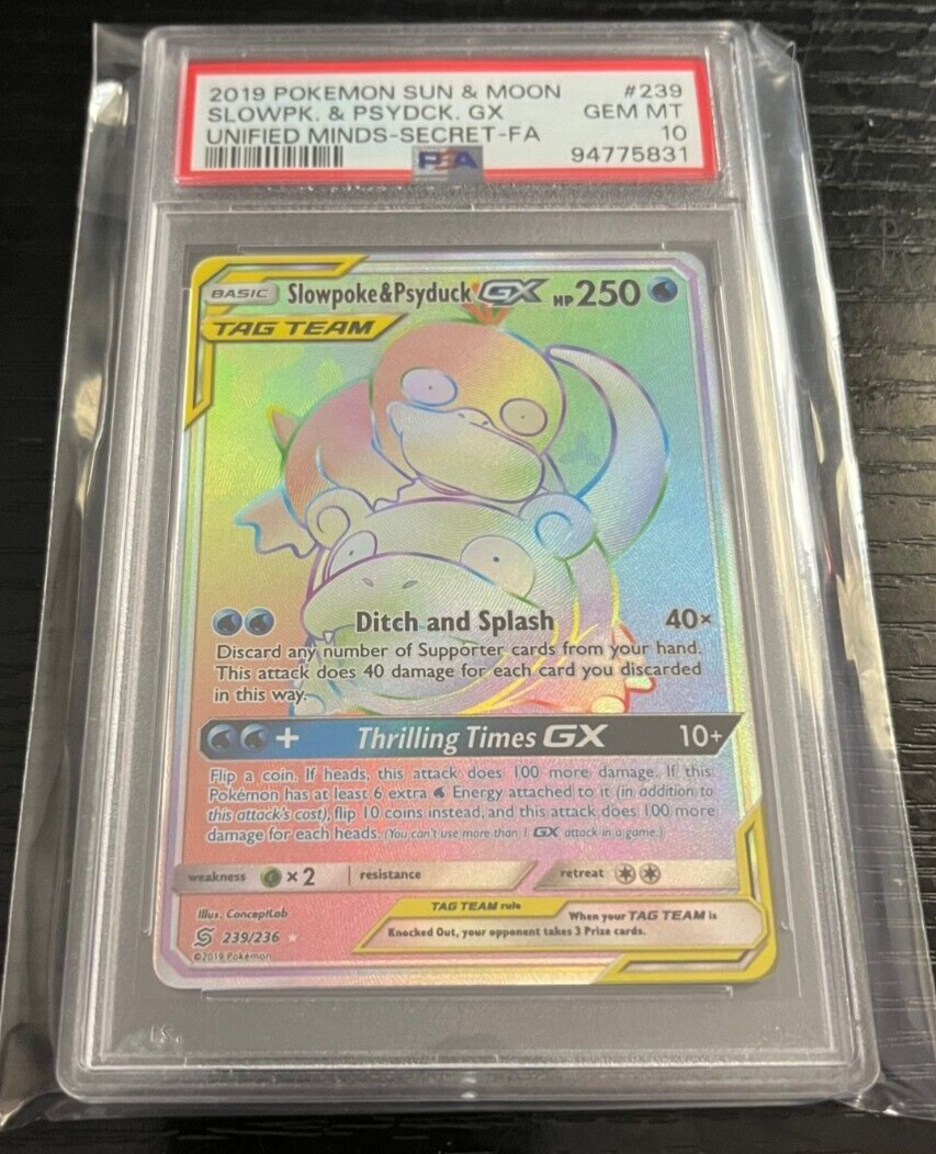 2019 Pokemon Sun & Moon Slowpoke & Psyduck GX 239 Unified Minds Tag ...