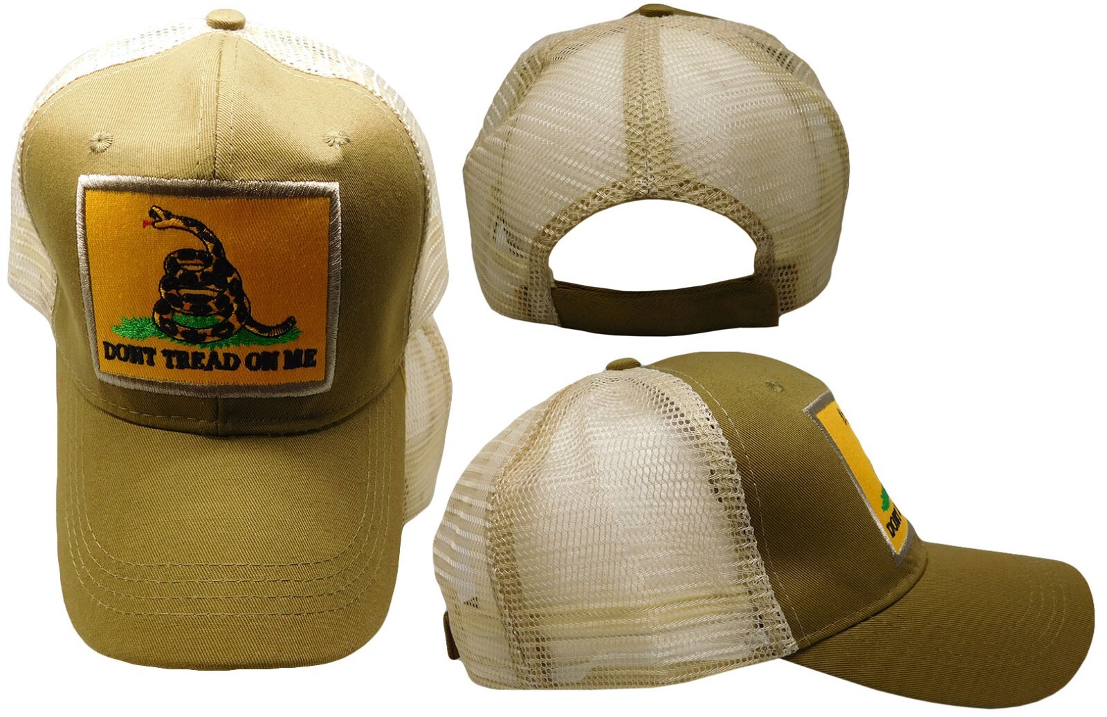 Gadsden Patch Khaki Tan Mesh Trucker Cotton Adjustable Embroidered Cap ...