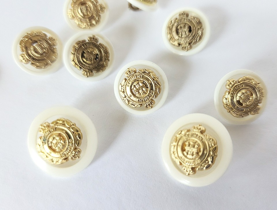 Vintage Regiment Gold Metal Logo White Border Clear Shank Buttons Set ...
