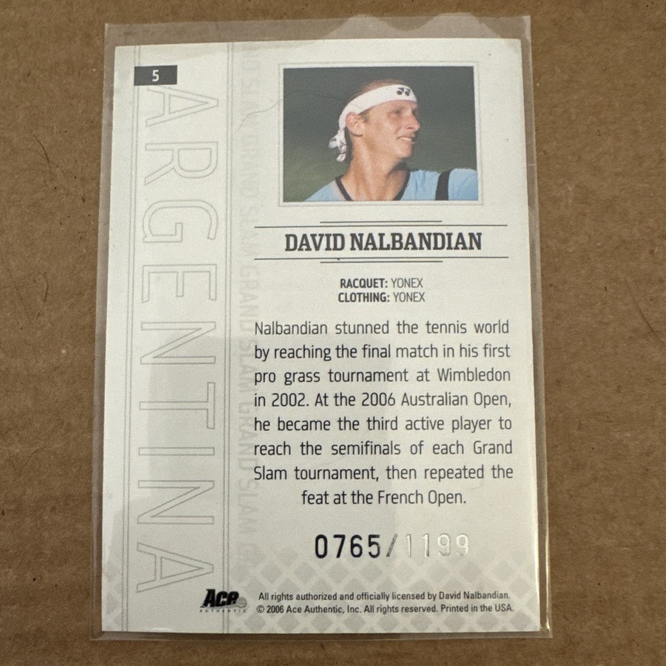 2006 Ace Authentic Grand Slam David Nalbandian #5 /1199 Argentina | eBay