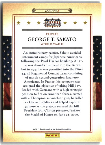 George T Sakato 2012 Americana Heroes & Legends #5 Medal of Honor ...