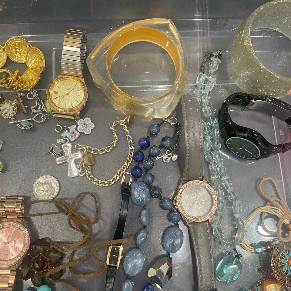 Large Vintage To Now Jewelry Lot Bulky Bangles Watches Necklaces ...