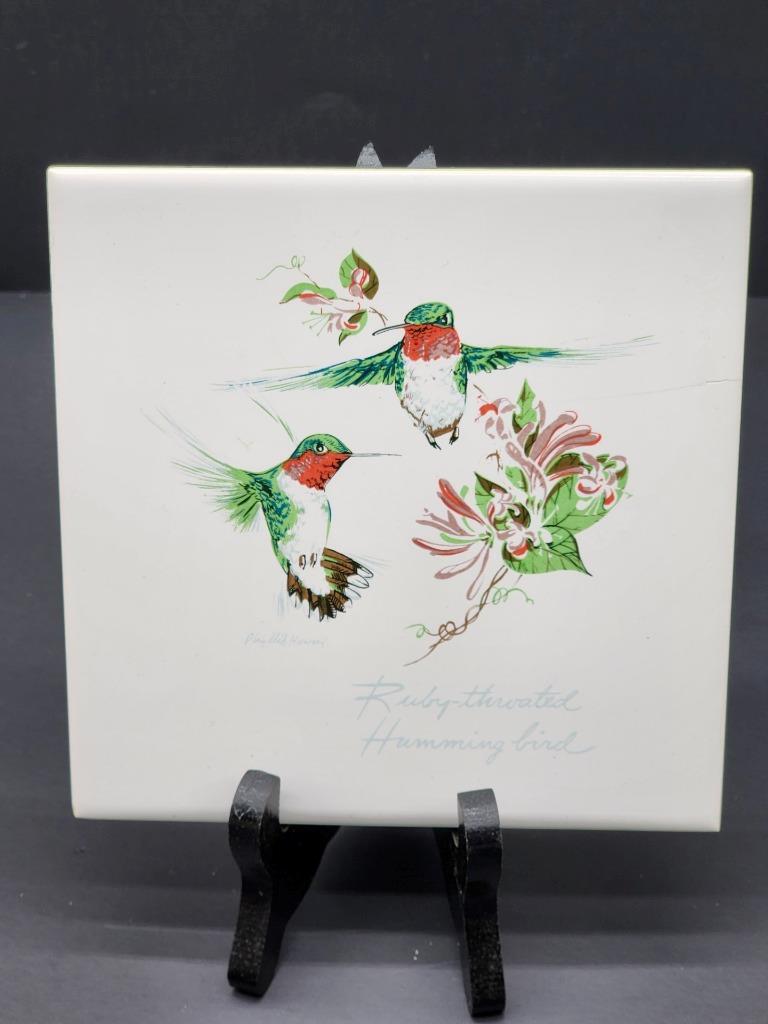 RUBY THROATED HUMMINGBIRD TILE Screencraft Hand Decorated USA 6"X6 ...