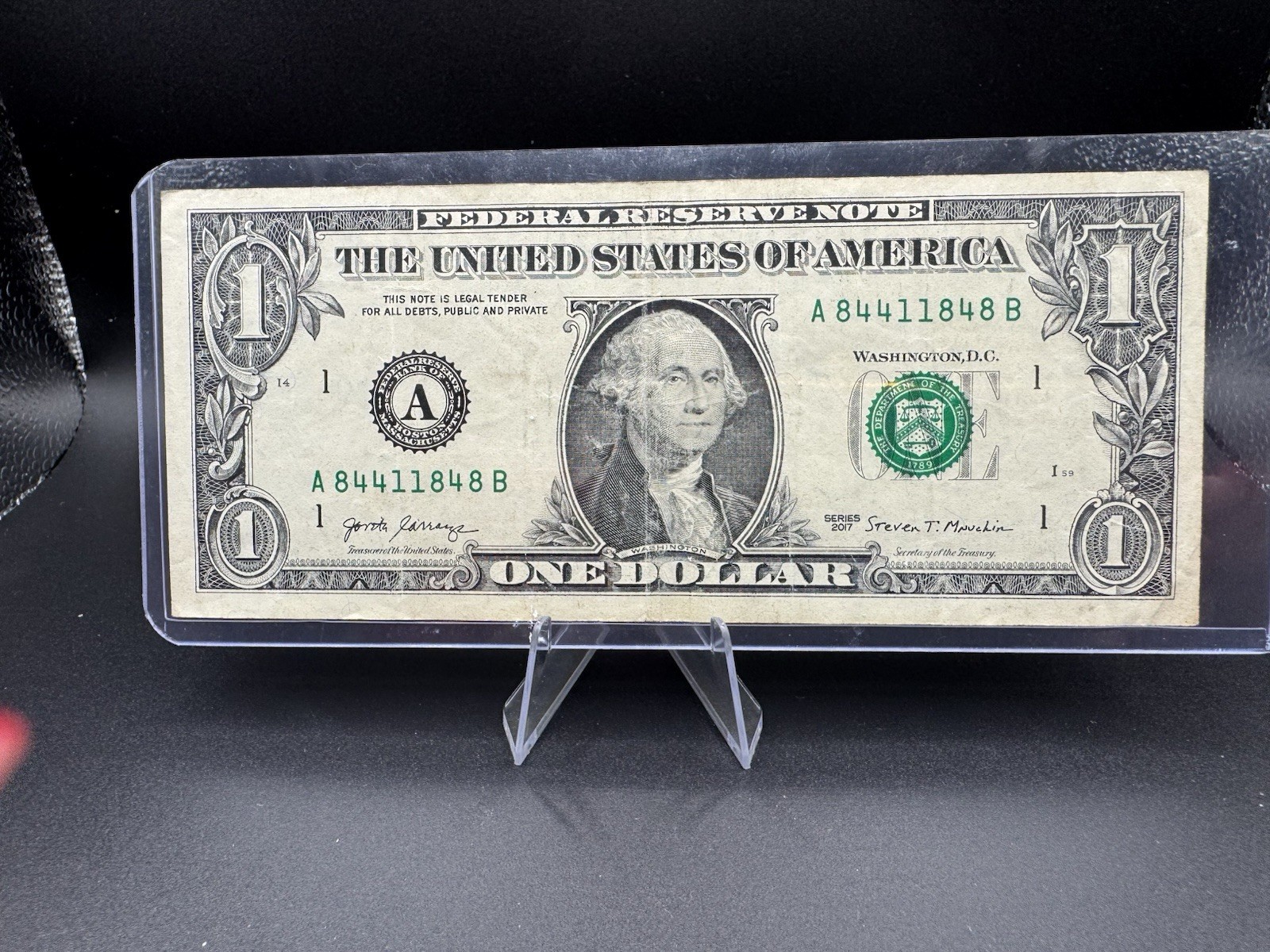 💵 2017 $1 Fancy Serial #A84411848B 💎 Bookend Repeater / Mirror Pattern ...