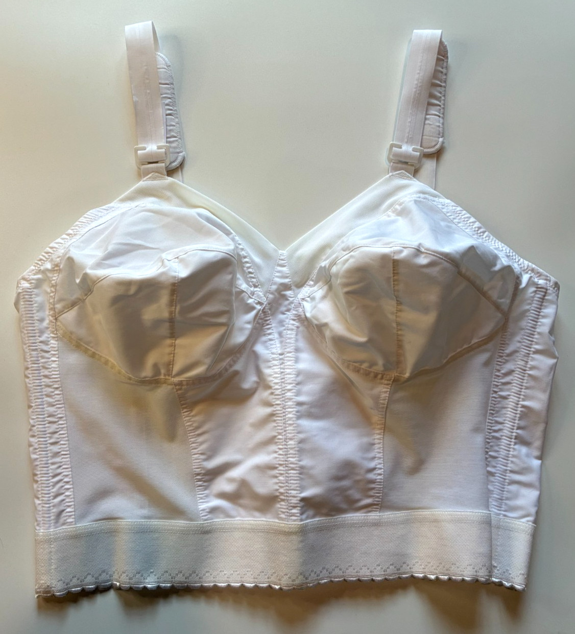 Vintage SEARS White LONGLINE BRA 42 C Cotton Poly Bur… - Gem