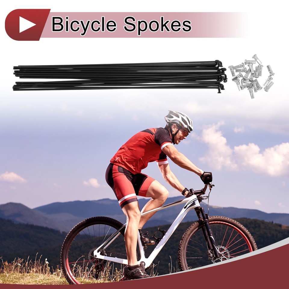 20 Set 12G Bicycle Spoke 260 mm 12G Bike Wheel Spoke Carbon Steel Black ...
