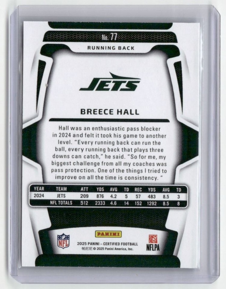 2025 Panini Certified Base Breece Hall New York Jets #77 | eBay