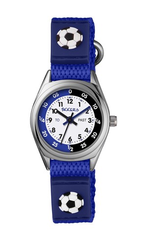 Tikkers Boys Blue Canvas Rip Strap Football Time Teacher Watch TK0122 ...