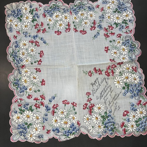 Vintage Happy Birthday Women's Handkerchief Hanky Scalloped Edge 13” X ...