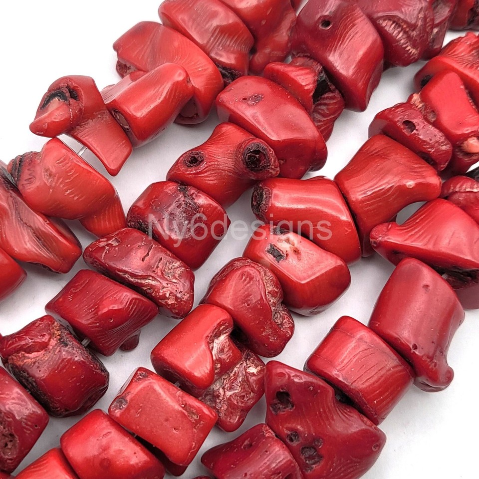 Large Red Coral Nugget Loose Beads 16-35mm 15" Necklace Making Boho ...