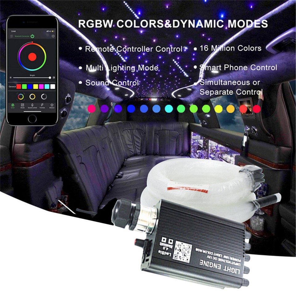 900pcs 16W RGBW LED Fiber Optic Car Ceiling Star Meteor Light Kit APP ...