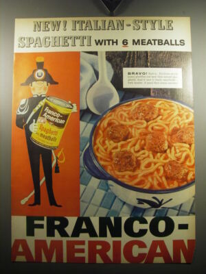 1957 Franco-American Spaghetti with Meatballs Ad - New! Italian style ...