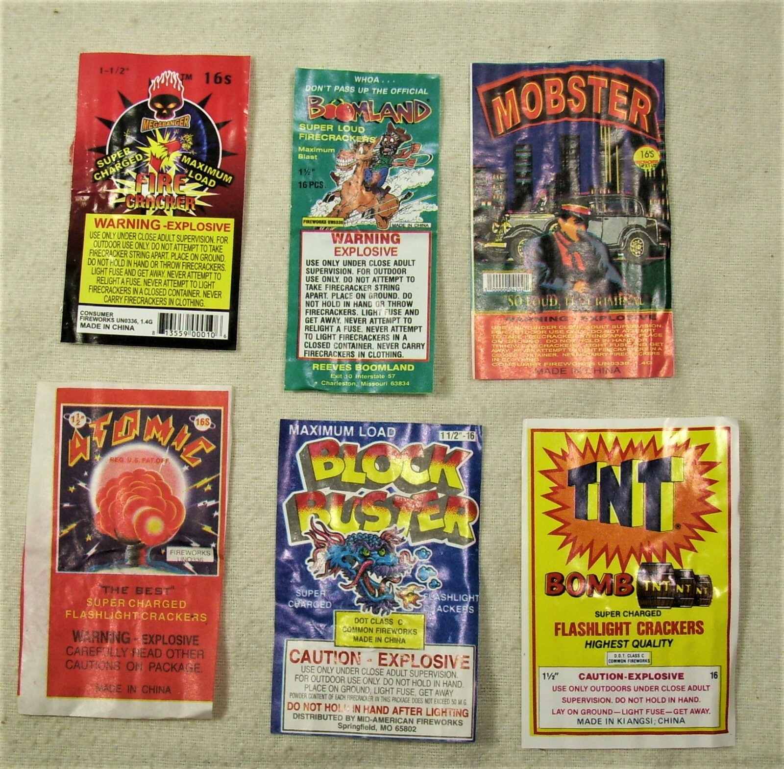 Vintage TNT, ATOMIC, MOBSTER, BUSTER, MEGA Firecracker Pack Labels ...
