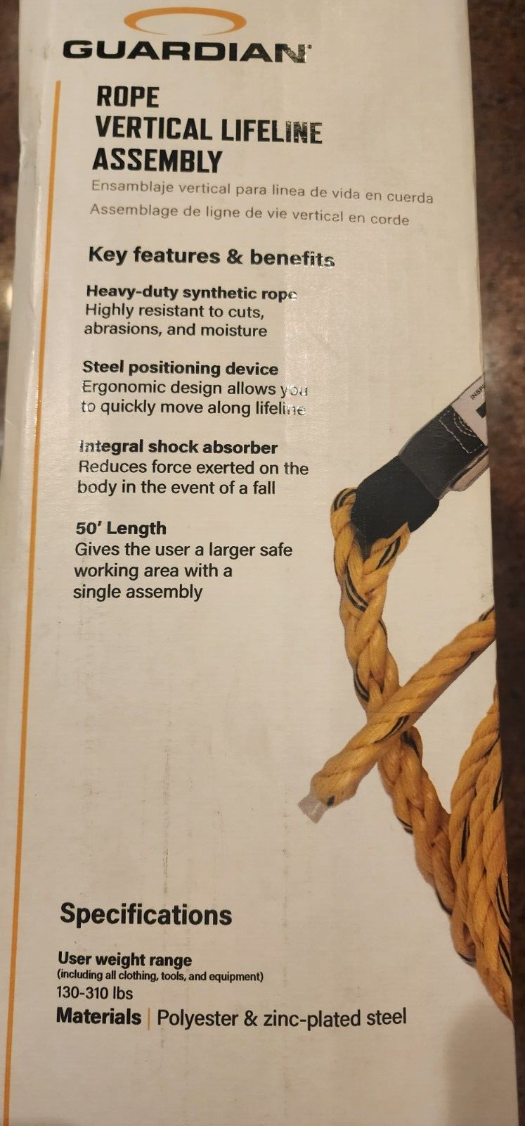Guardian 01320 VLA-50 Poly Steel 50-Foot Vertical Lifeline Assembly | eBay