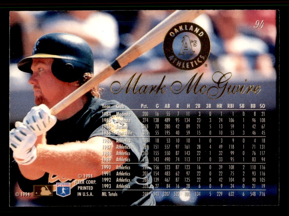 1994 Flair Mark McGwire #94 Oakland Athletics | eBay