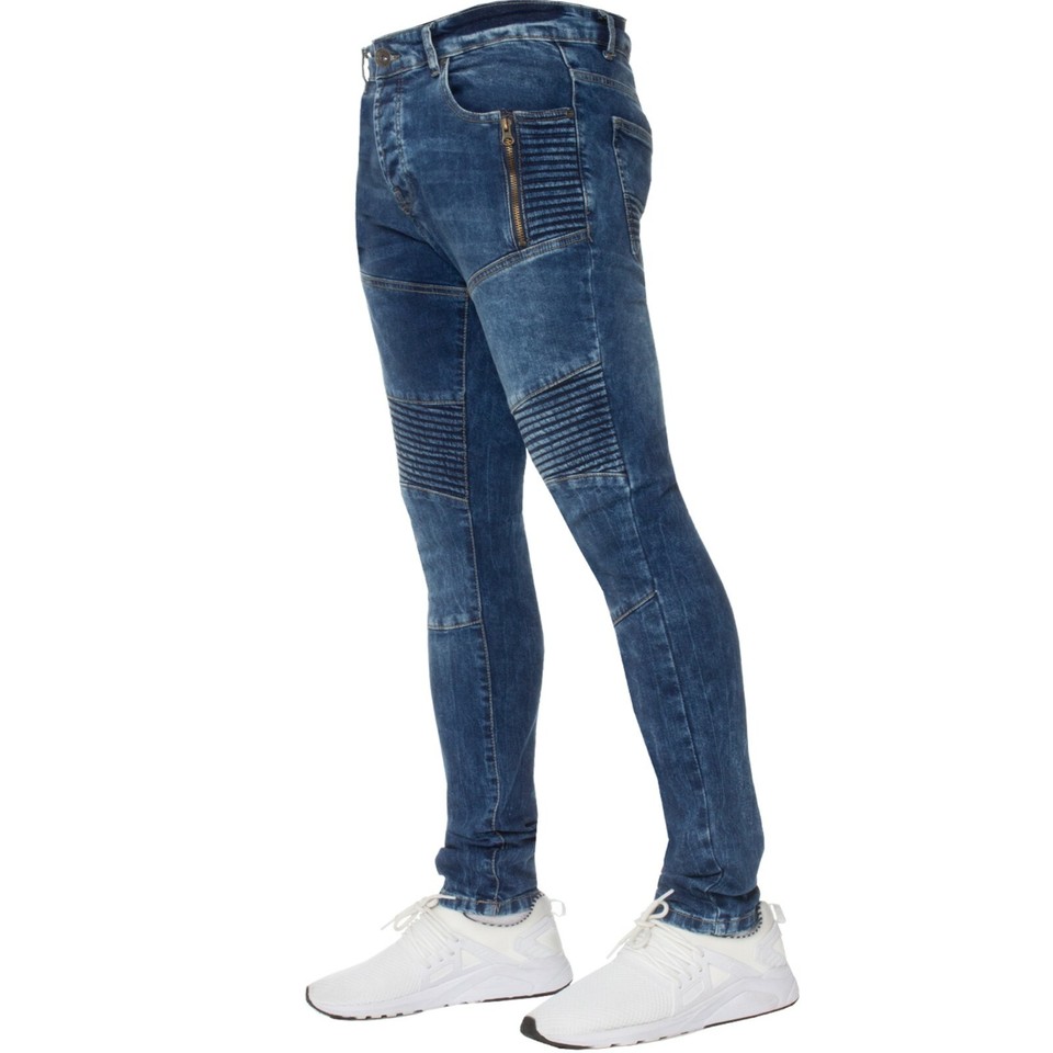 Enzo Mens Biker Jeans Slim Fit Stretch Denim Trouser Ripped Skinny Pant ...