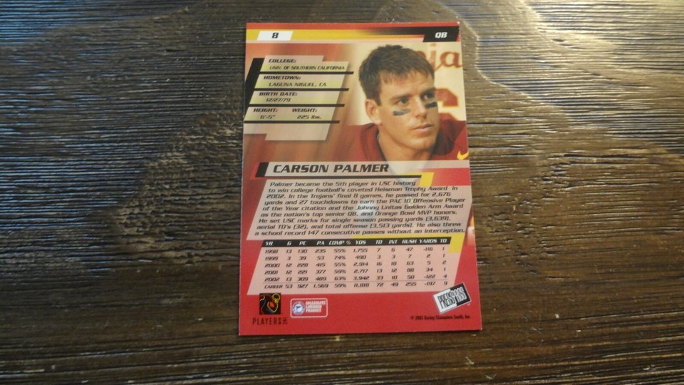 2003 PRESS PASS #8 CARSON PALMER FOOTBALL CARD | eBay