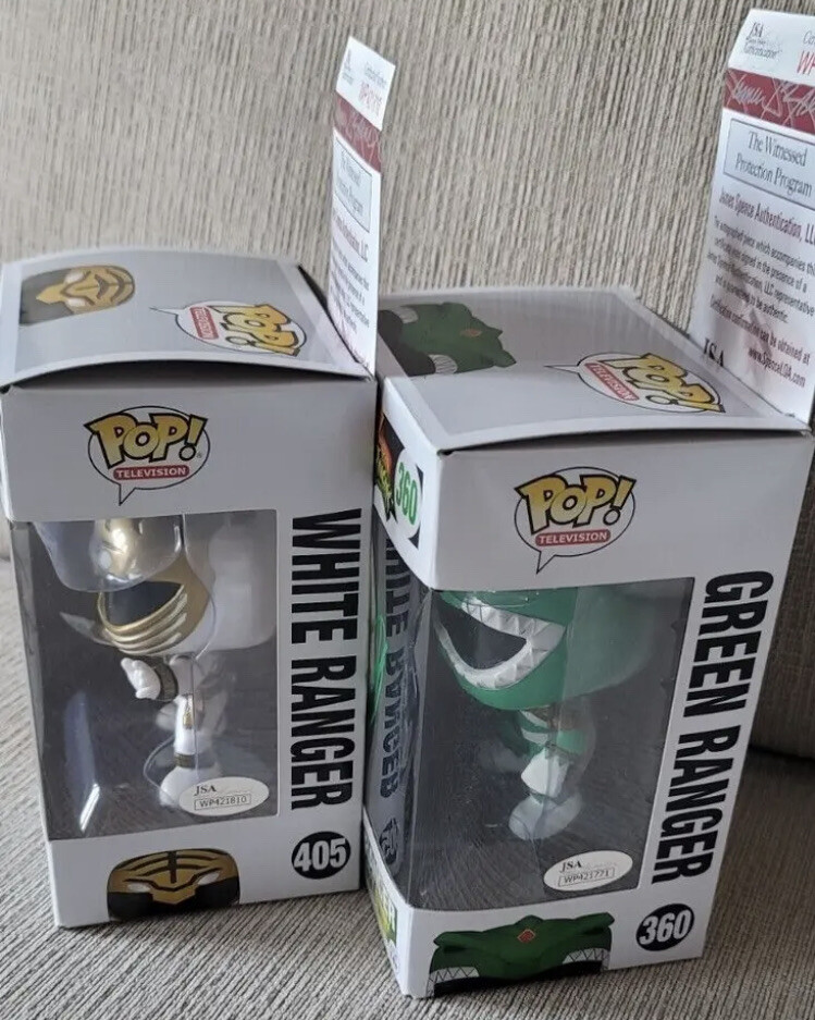 2 Jason David Frank Signed Rangers White Ranger & Green Ranger Funko ...