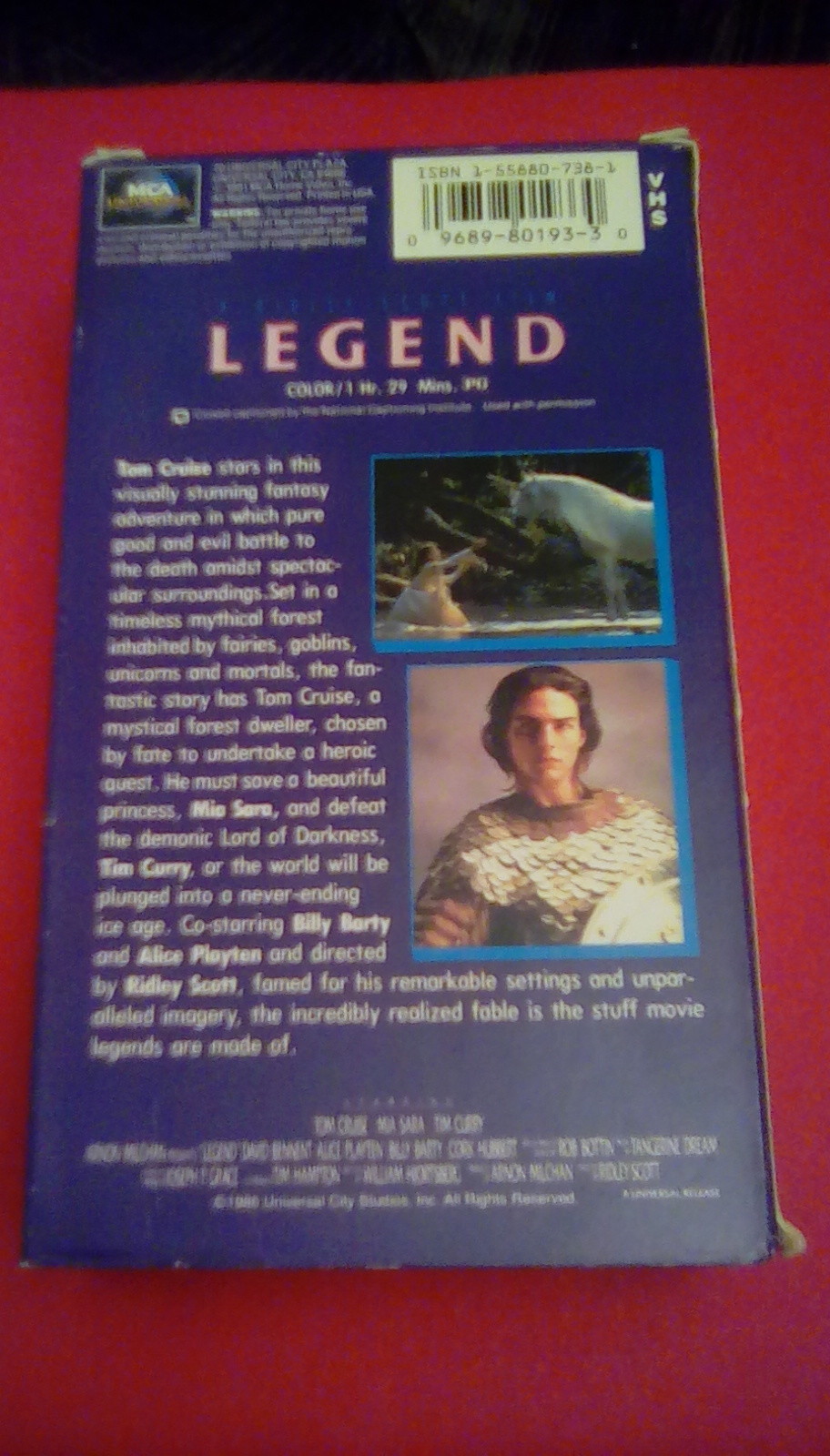 Legend 1986 VHS sci-fi fantasy Tom Cruise Mia Sara Tim Curry unicorn ...