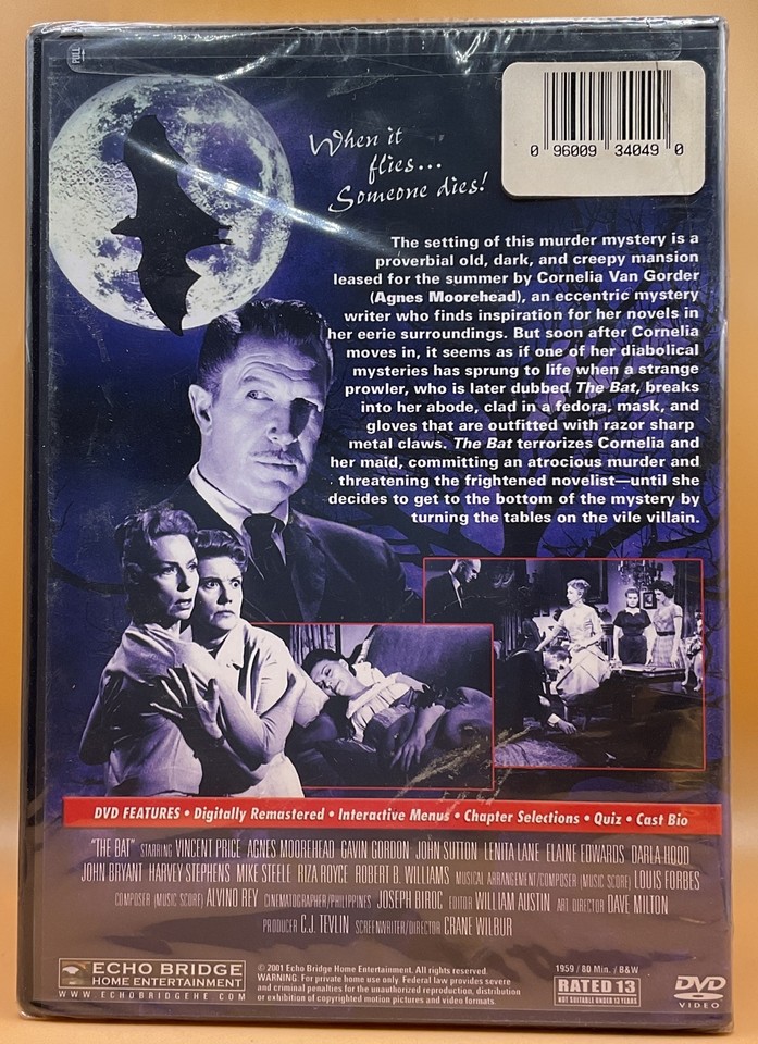 The Bat DVD 1959, 2001 Vincent Price **SEALED NEW** **Buy 2 Get 1 Free ...
