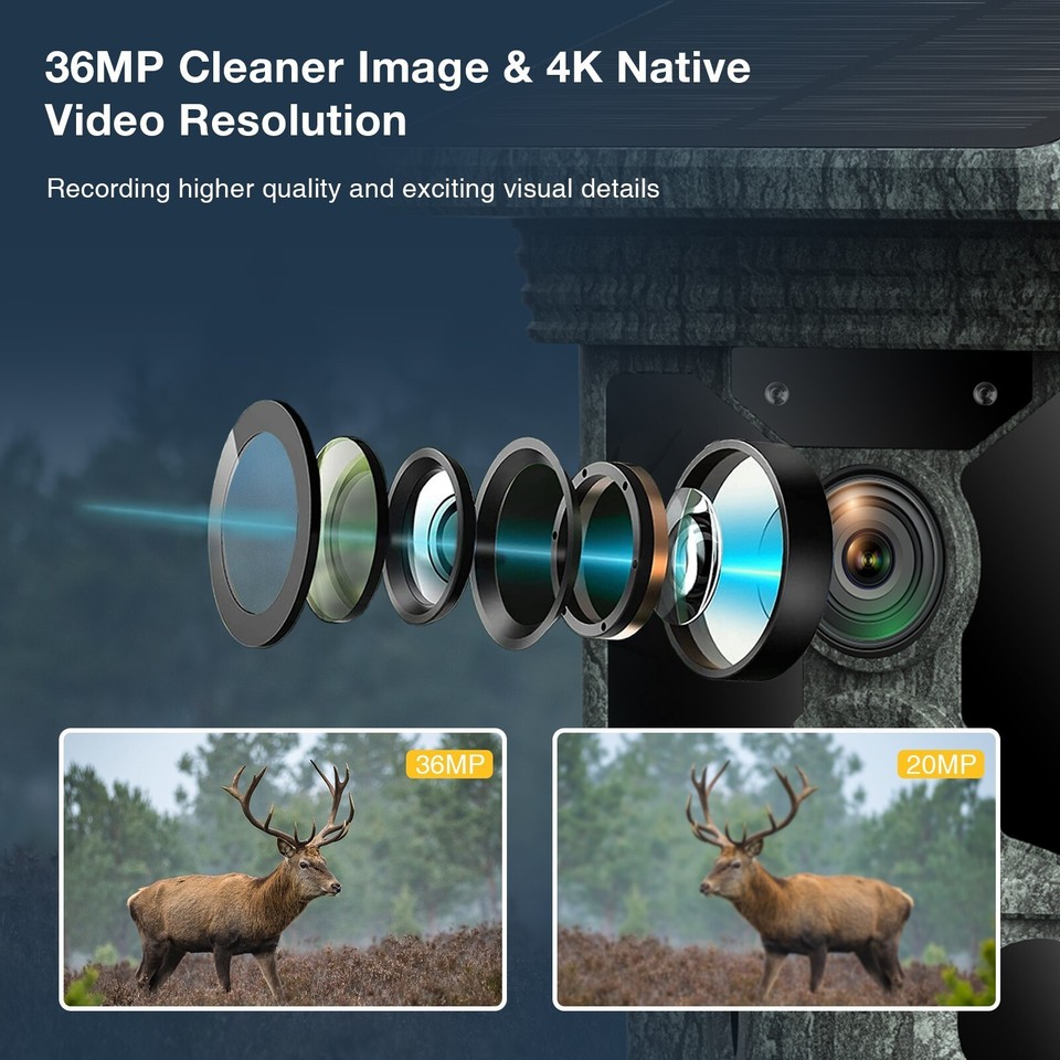 Campark Solar Trail Hunting Camera 36MP 4K Wildlife Game IR Night ...