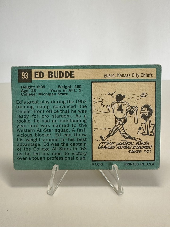 1964 Topps Ed Budde Signed RC Rookie Card Auto Autograph NFL Kansas ...