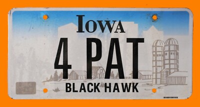 IOWA GRAPHIC VANITY LICENSE PLATE " 4 PAT " PATRICK PATSY PAT'S BLACK ...
