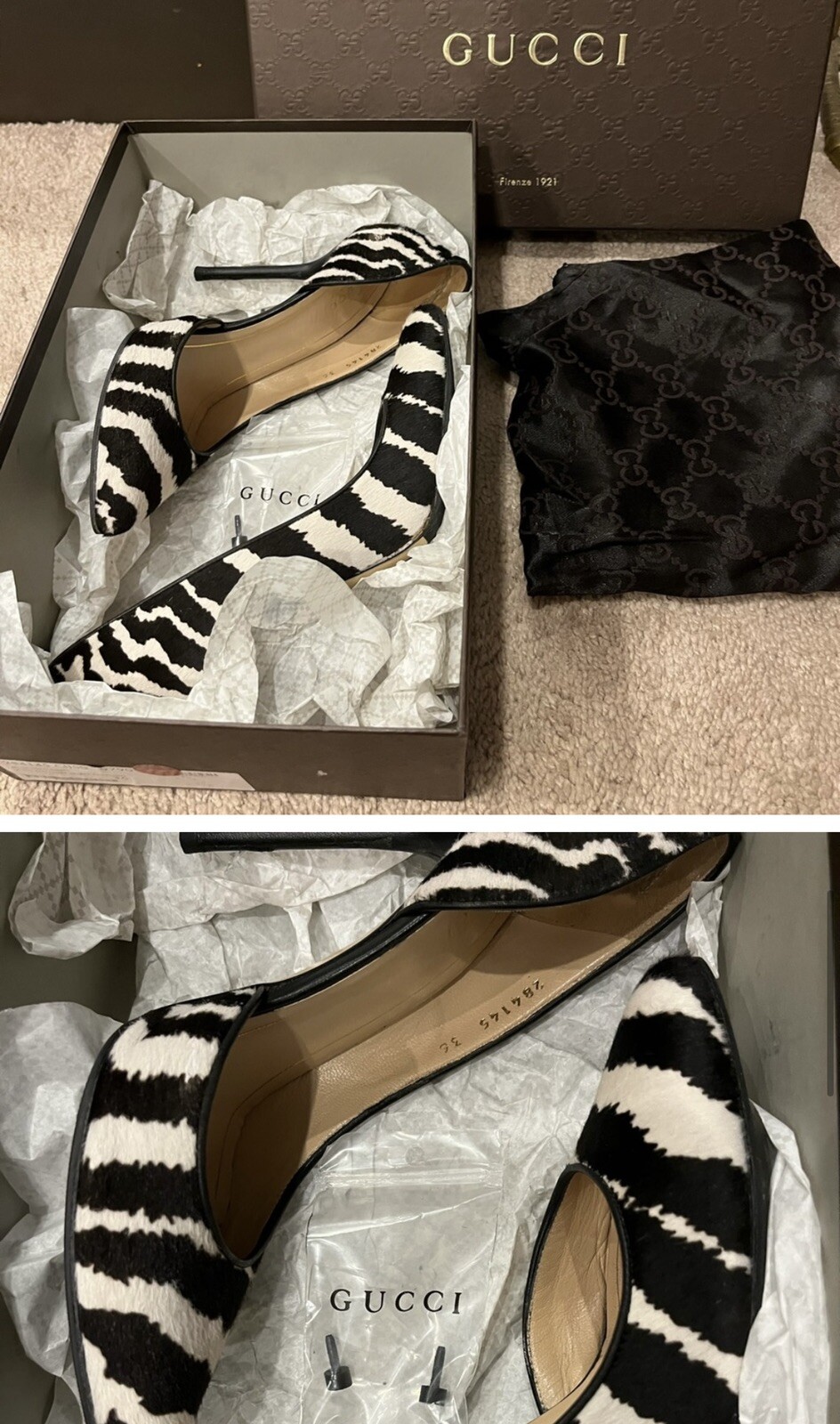 Gucci black-white ponyhair zebra print pump sz 36 - Gem