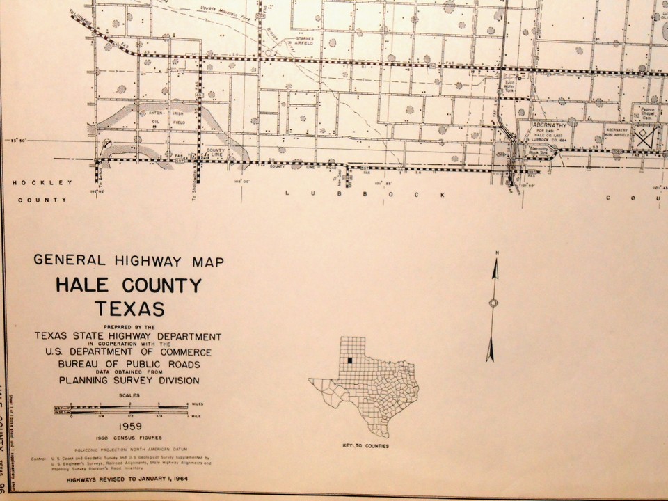 Old Original Hale County Texas Highway Dept Map 1959 Plainview ...