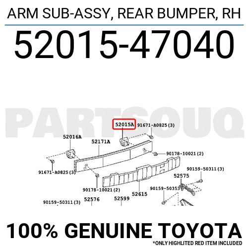 5201547040 Genuine Toyota ARM SUB-ASSY, REAR BUMPER, RH 52015-47040 | eBay