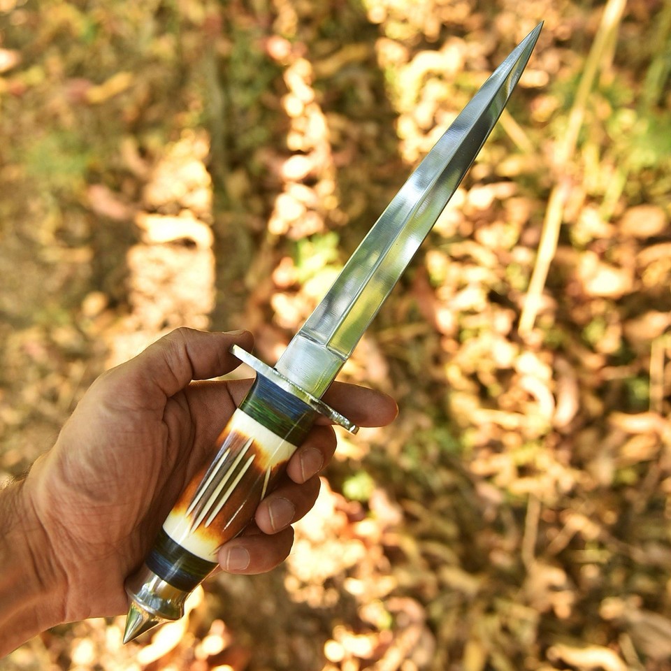Vintage Double-Edged V42 Military Stiletto Dagger Knife Engrave Bone ...