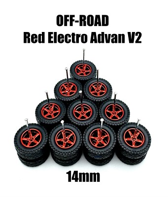 5x Sets Red Advan V2 14mm OFF ROAD Real Rider Wheel W/ Rubber 1/64 H0T ...