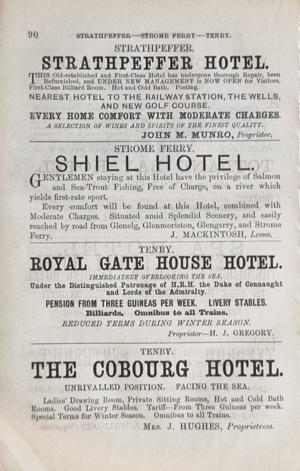 1888 TOURIST PRINT STRATHPEFFER HOTEL - STROME FERRY SHIEL - TENBY ...
