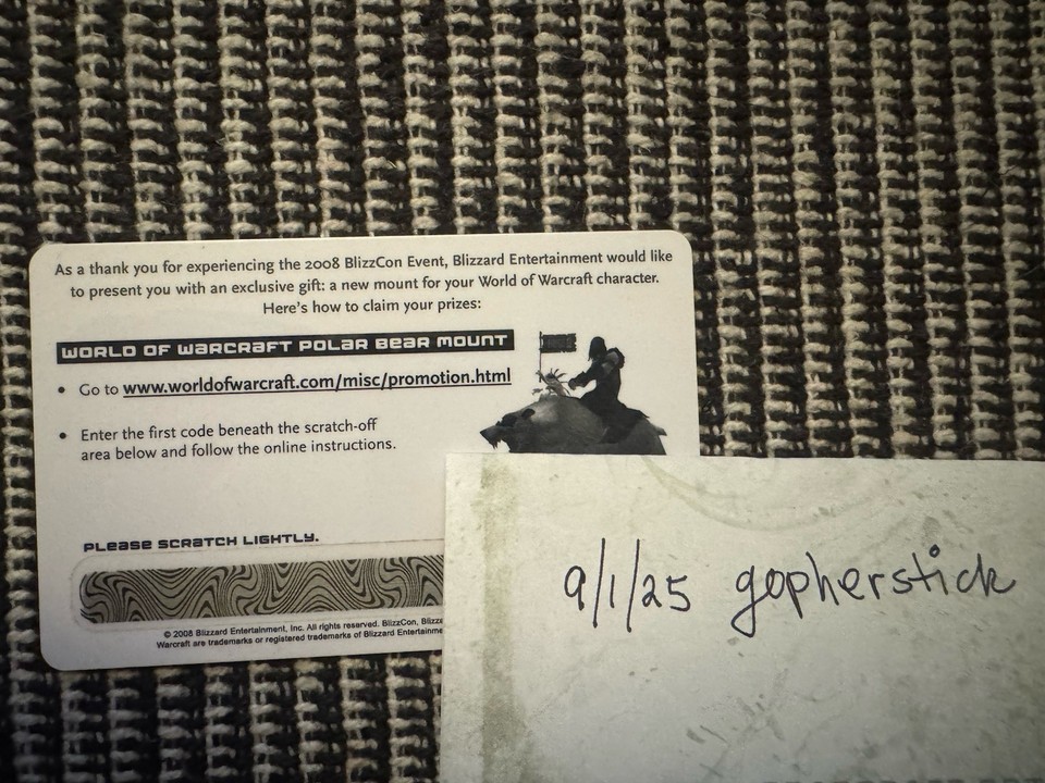 BLIZZCON 2008 World Of Warcraft POLAR BEAR LOOT CARD Big Blizzard Bear ...