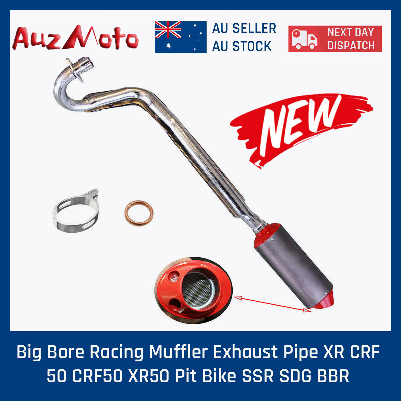 Big Bore Racing Muffler Exhaust Pipe XR CRF 50 CRF50 XR50 Pit Bike SSR ...