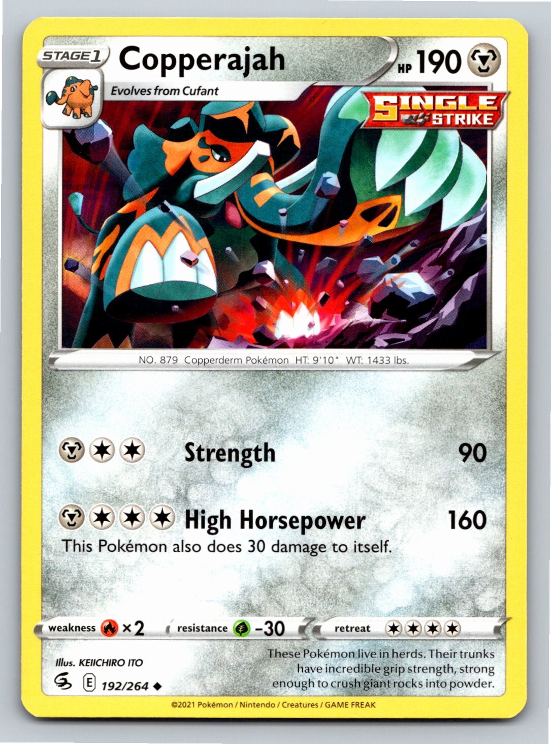 Copperajah 192/264 Uncommon Fusion Strike Pokemon Card - NM Near Mint ...