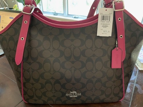 Coach (CM076) Meadow Brown Violet Signature Coated Canvas Shoulder Tote ...