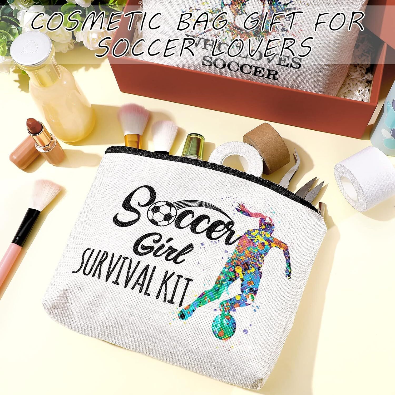 Geosar 4 Pieces Soccer Gifts Makeup Bag Inspirational Christmas Gift ...