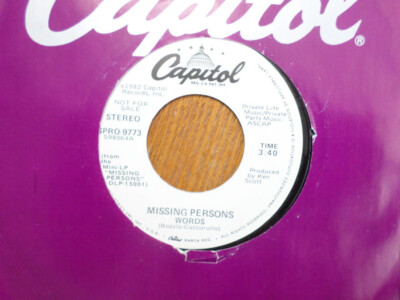 PROMO CAPITOL 45 RECORD/MISSING PERSONS/WORDS/SINGLE AND LP VERSION/EX+ ...
