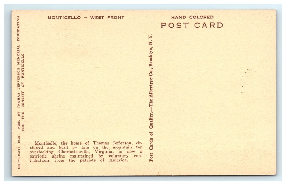 Monticello home of Thomas Jefferson West Front Charlottesville VA Hand ...