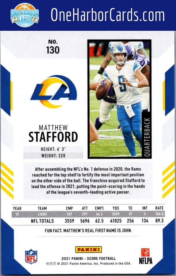 2021 Score Los Angeles Rams Football Card #130 Matthew Stafford | eBay
