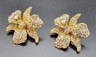 SIMAN TU EARRINGS Clear & Yellow Flowers PAVE' CRYSTALS Clip-On CHIC ...