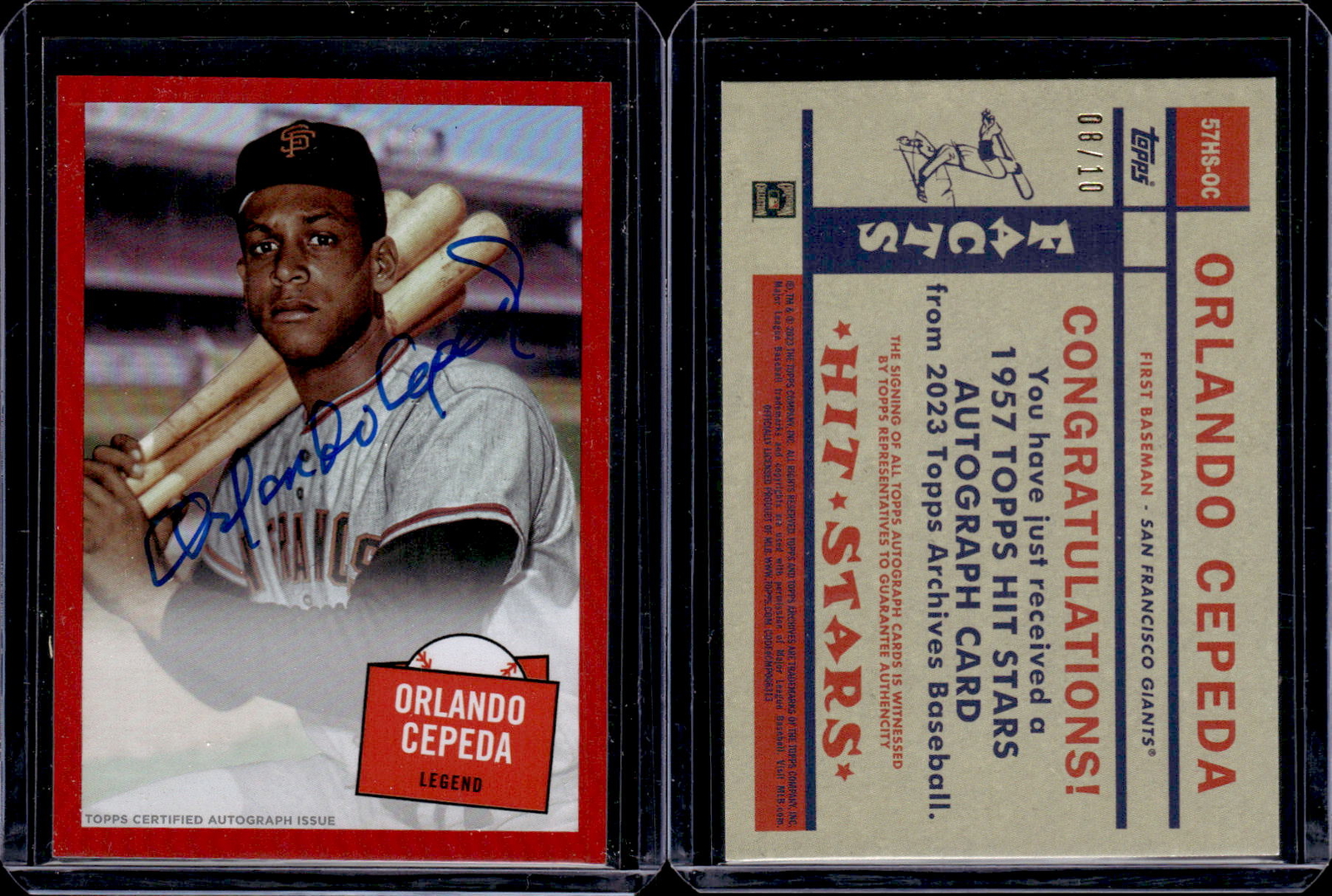 2023 Topps Archives '57 Topps Hit Stars Auto Red 57HSOC Orlando Cepeda ...