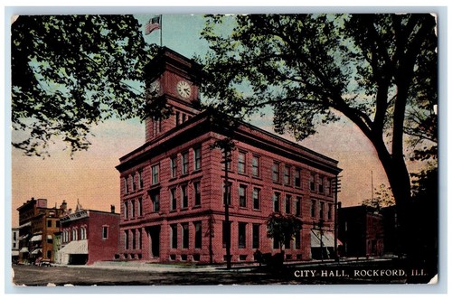 Rockford Illinois IL Postcard City Hall Exterior Roadside Scene c1910's ...