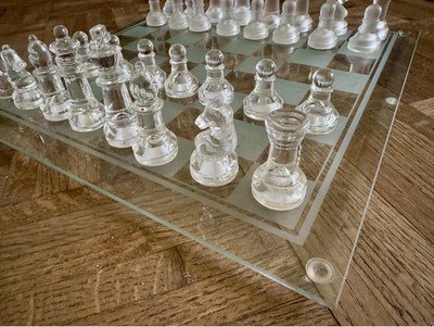 Imperial Crystal Glass Chess Set 14” Board Frosted & Clear Pieces ...