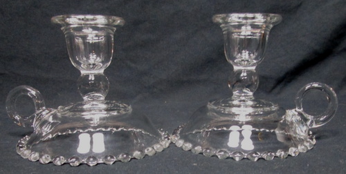 2 Imperial CANDLEWICK clear glass finger hole (handled) 3.5"h candle ...