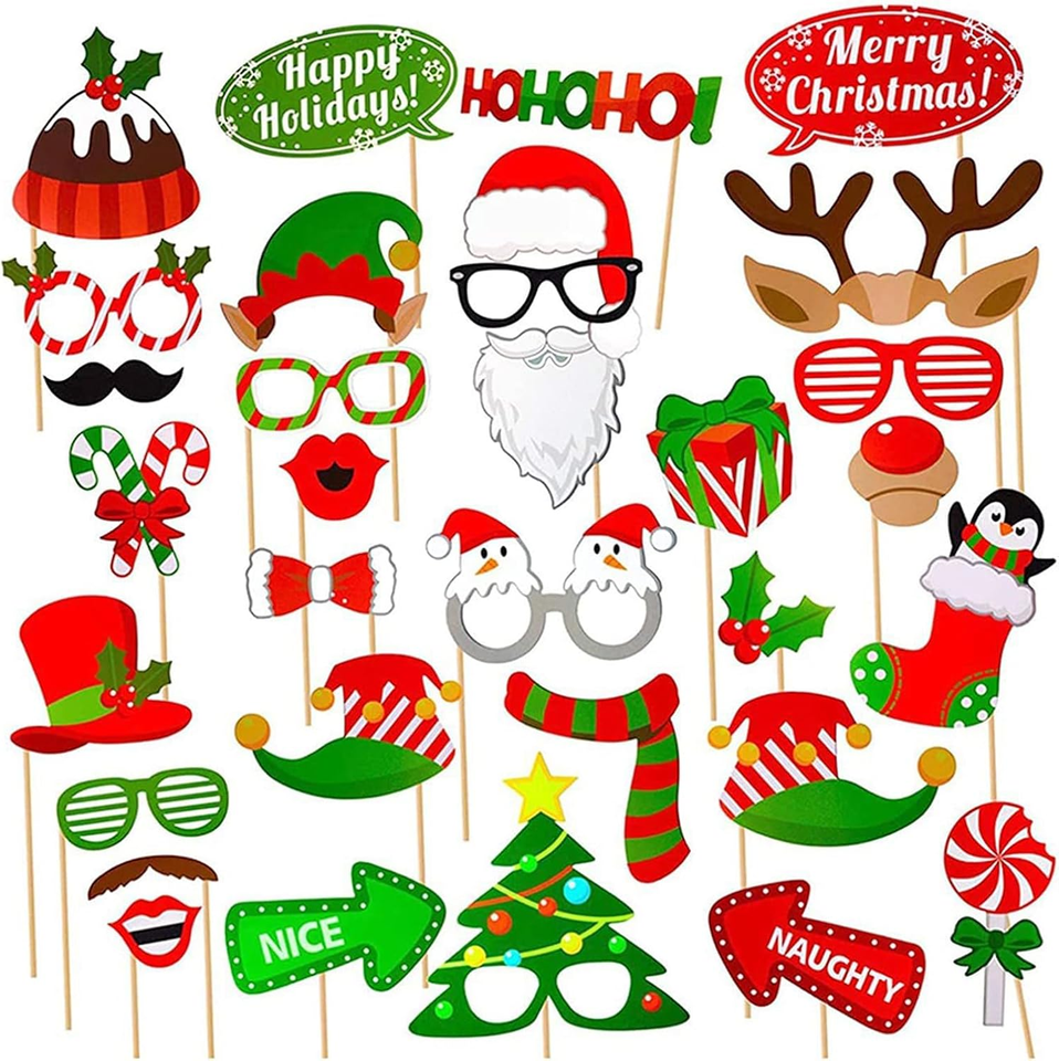 Christmas Photo Booth Props Kit(32Pcs) DIY Photo Booth Prop Pose Sign ...