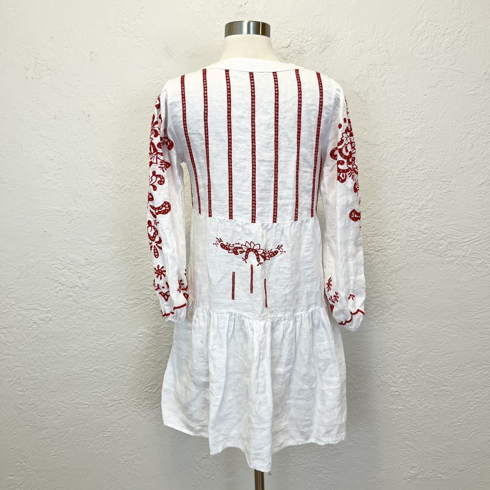 Greek Archaic Kori Linen Dress White Red Embroidered … - Gem