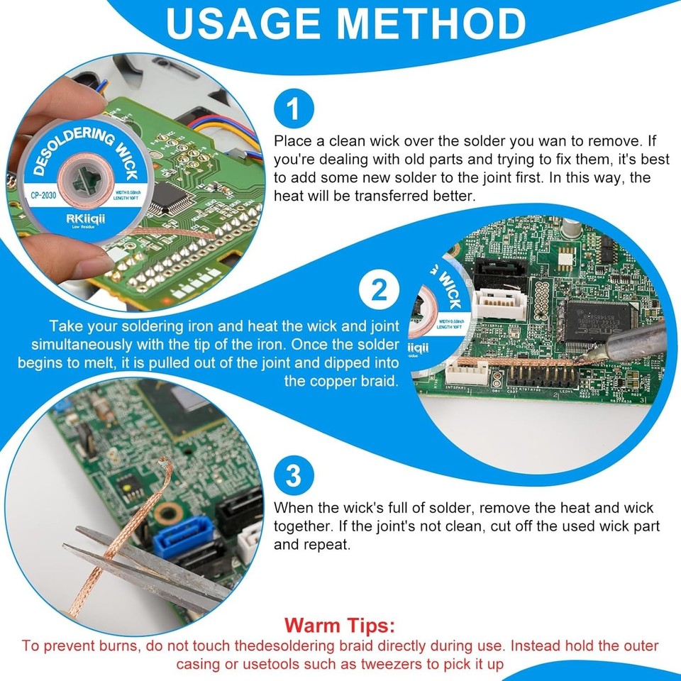 3Pcs Solder Wick Braid with Flux, Upgrade Desoldering Wick (0.08/0.1/0 ...